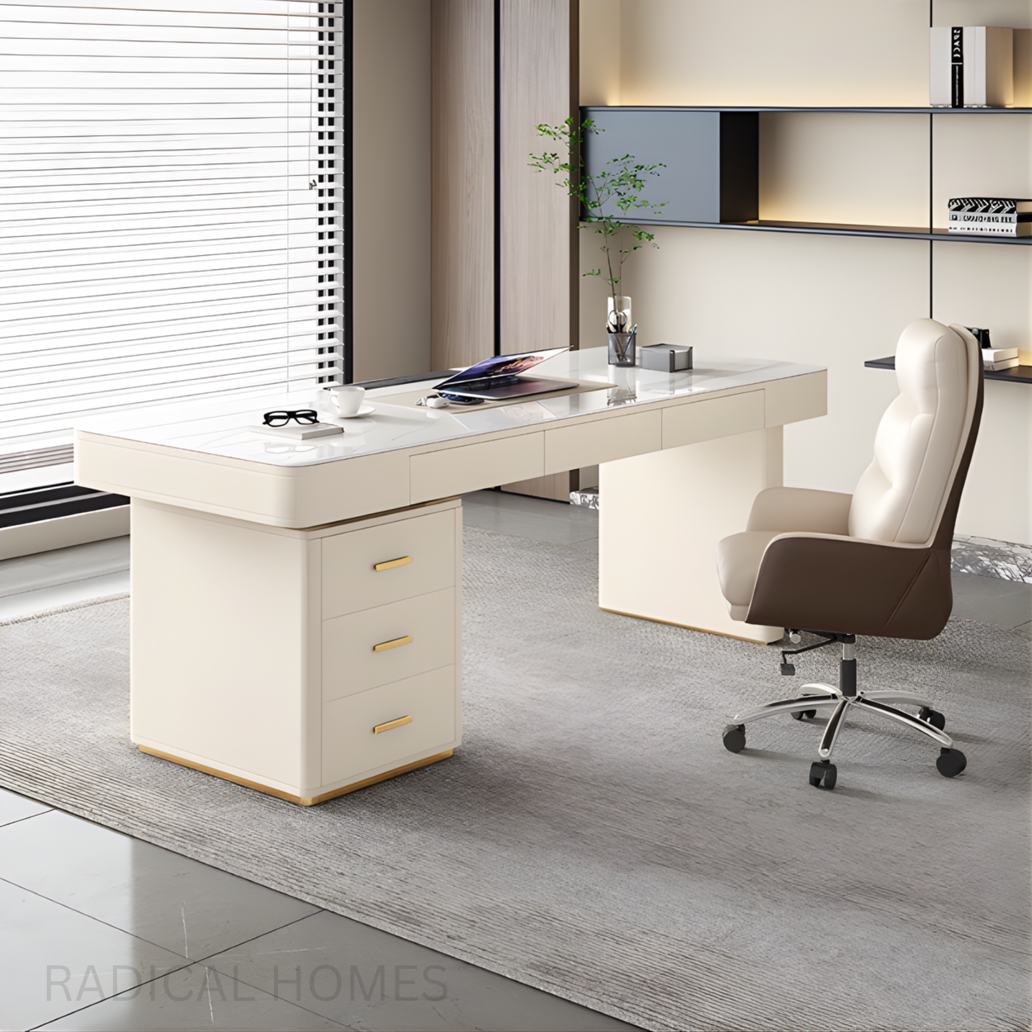 CREMA Modern Sintered Stone Office Table / Study Desk with Chair Set ...