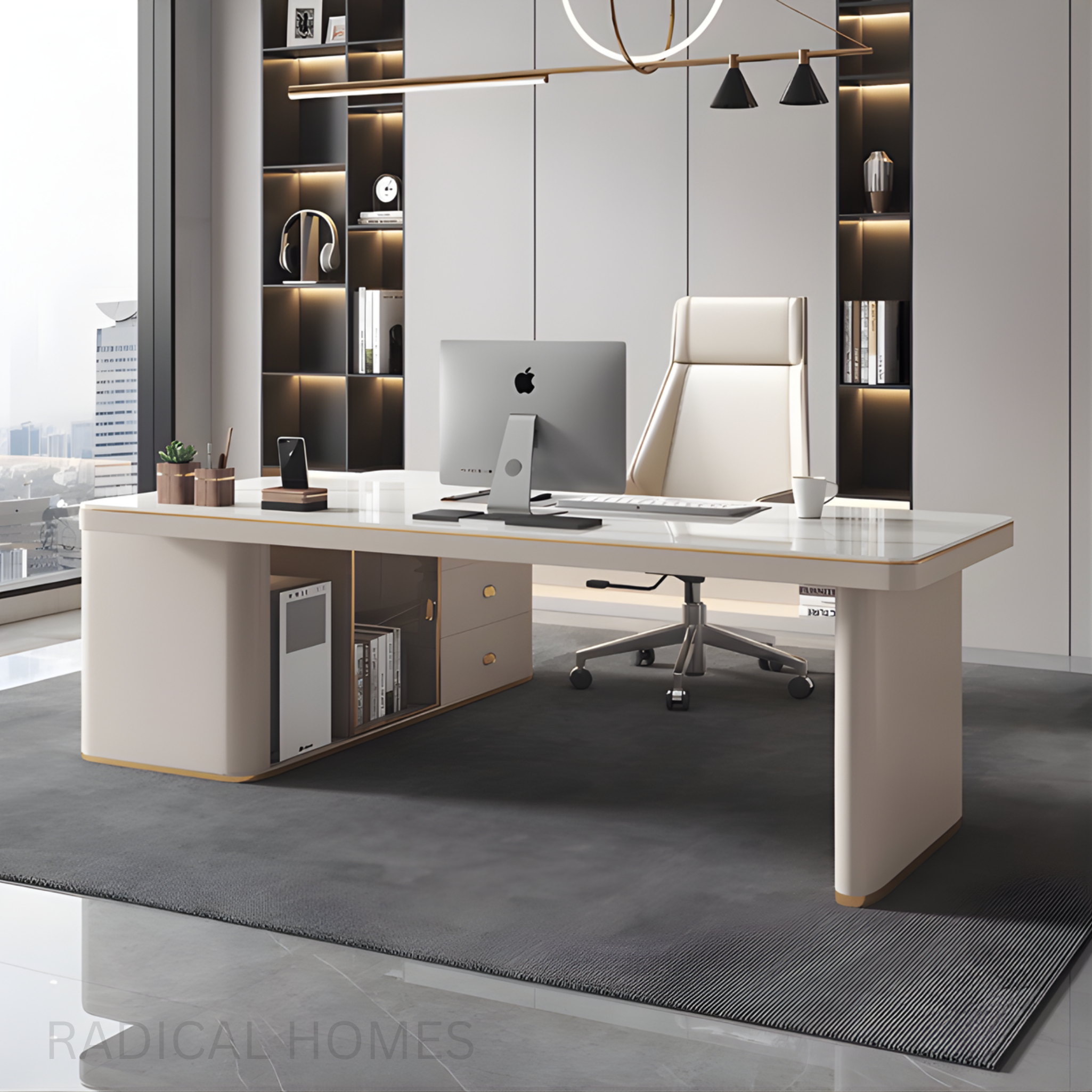 VALO Modern Sintered Stone Office Table / Study Desk with Chair Set ...